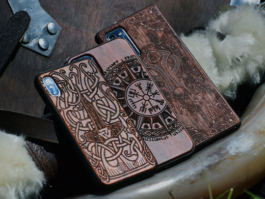 Engraved Wood Viking Phone Cases | New World Viking